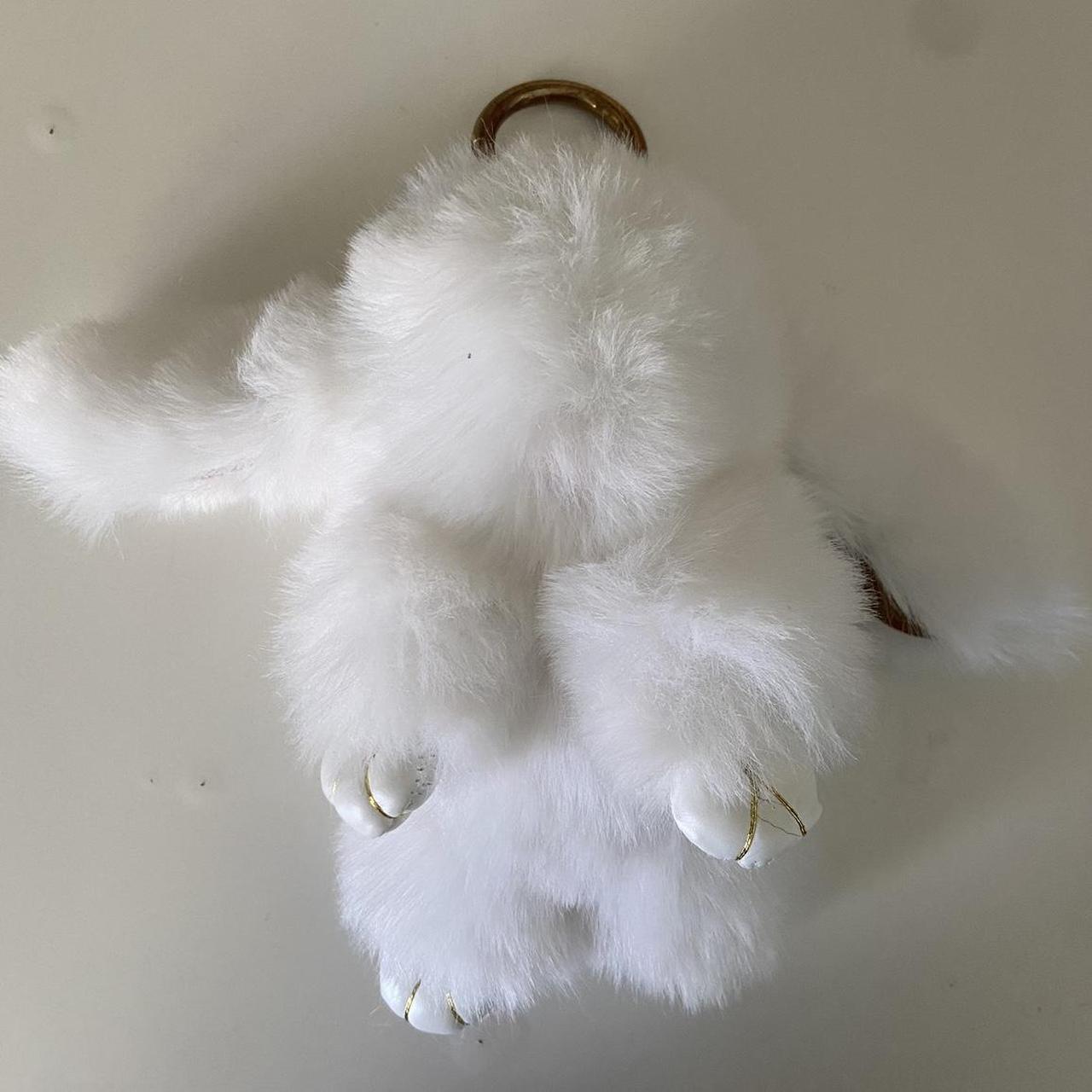 White fluffy rabbit keychain!!!! Never... - Depop