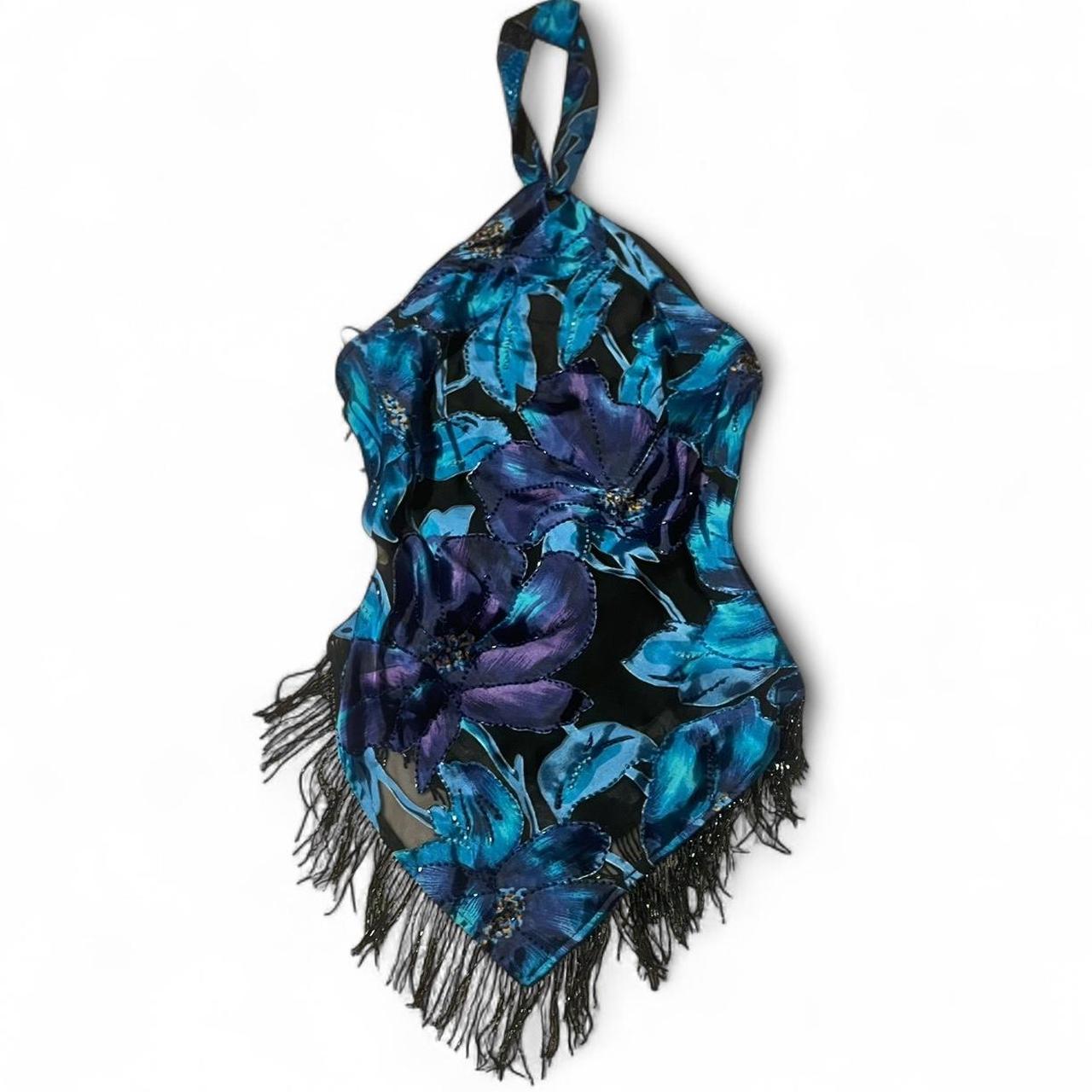 Cache Floral Beaded Halter Top -Cache -Size Small... | Depop