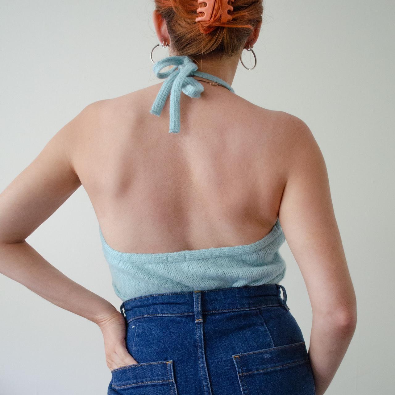The cutest ASOS light blue fluffy halter neck crop... - Depop
