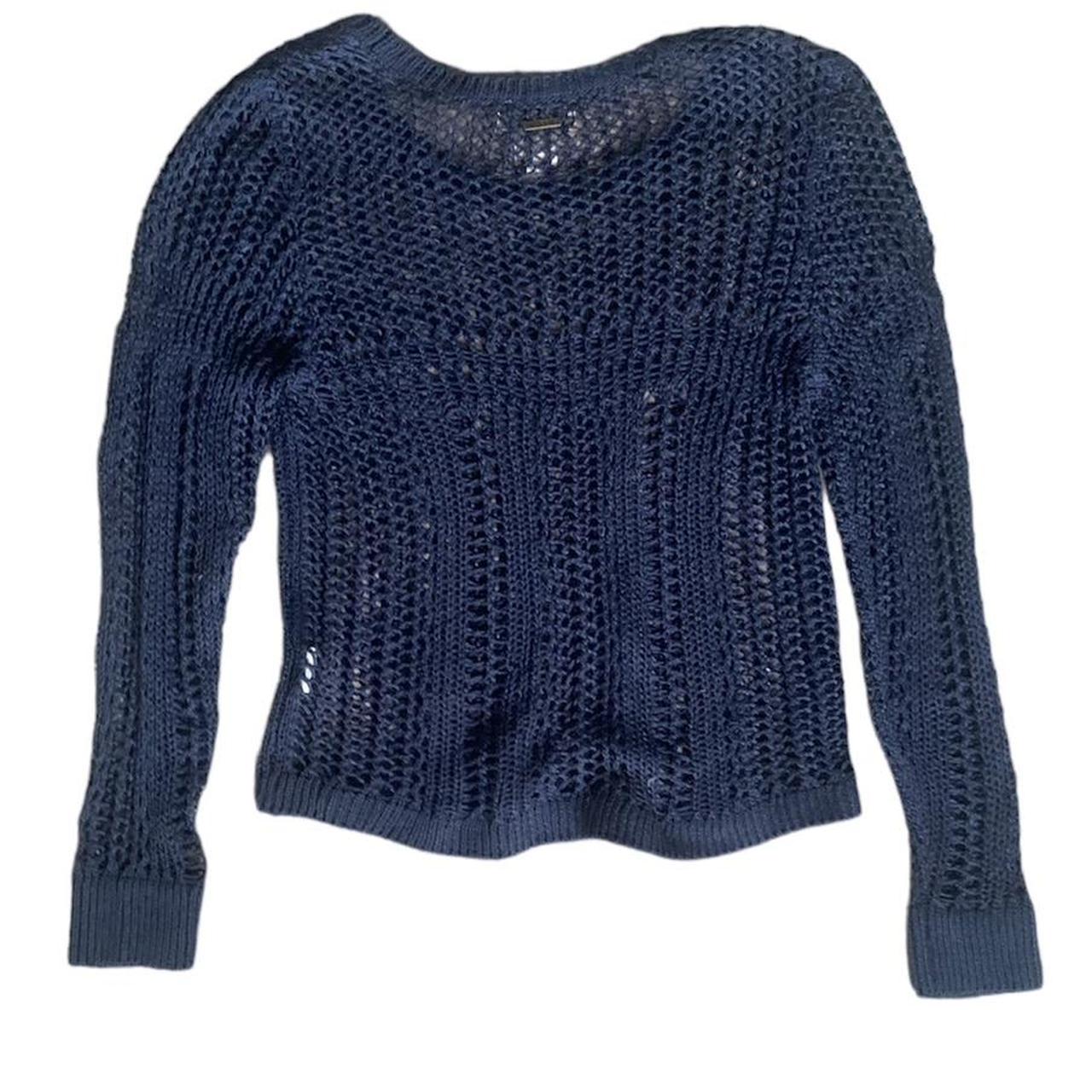 knitted fishnet navy blue top! very cute would be... - Depop