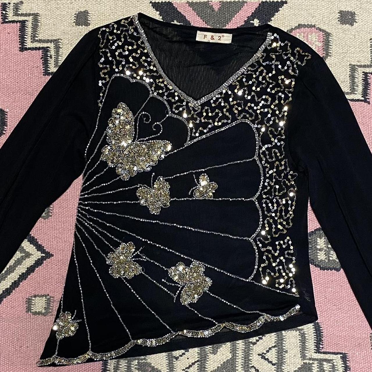 🦋🖤sequined butterfly y2k mesh top🖤🦋 size: S,M,L form... - Depop