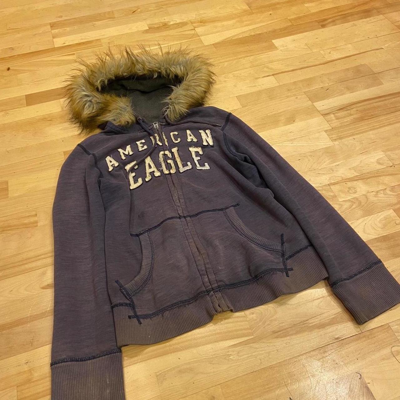 American Eagle Furr Hooded Jacket SIZE: M fits... - Depop