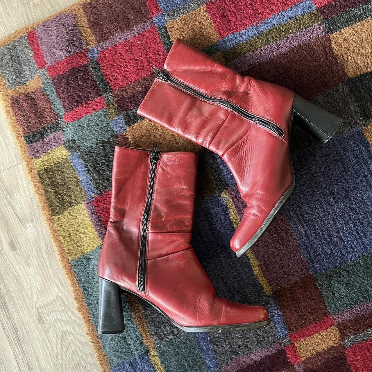 Vintage red square toe boots In excellent condition... - Depop