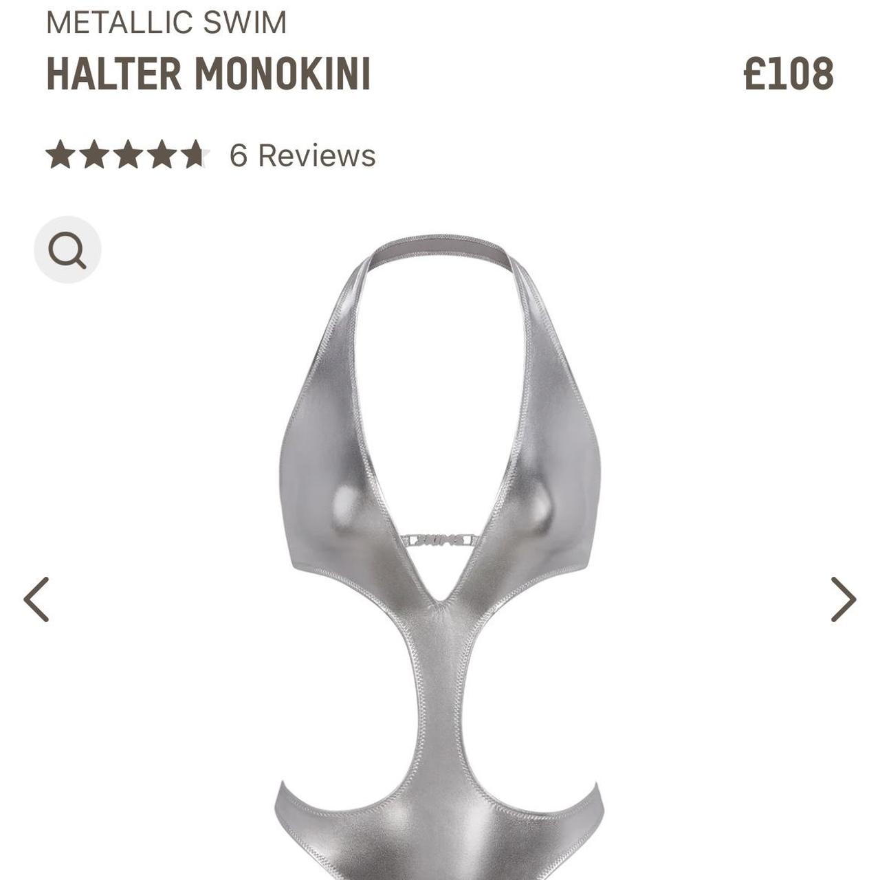 Skims Silver Metallic Halterneck Swimsuit Worn Once Depop