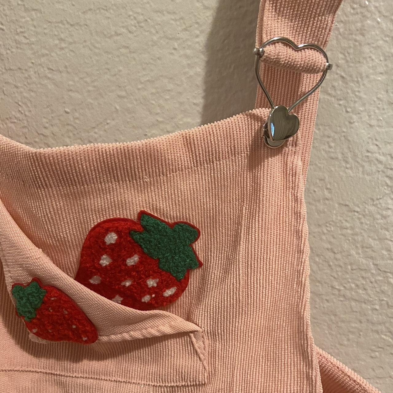 cute strawberry overalls with criss cross back... - Depop