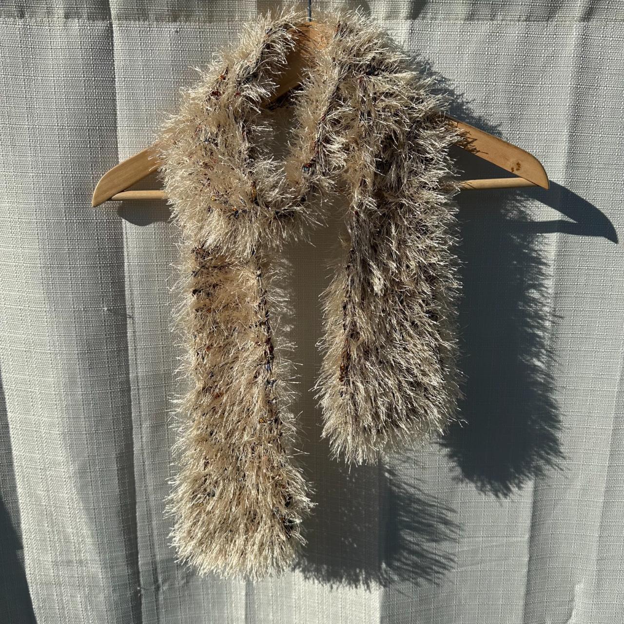 [brand new] y2k fluffy knit beige/multi-color scarf.... - Depop