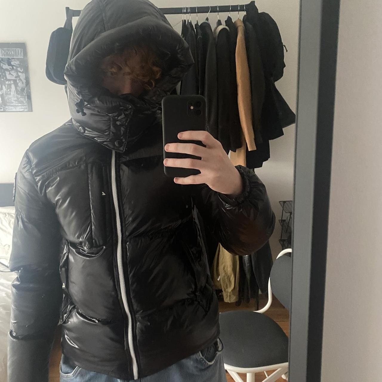 LORENZO VERATTI PUFFER JACKET black shine & white... - Depop