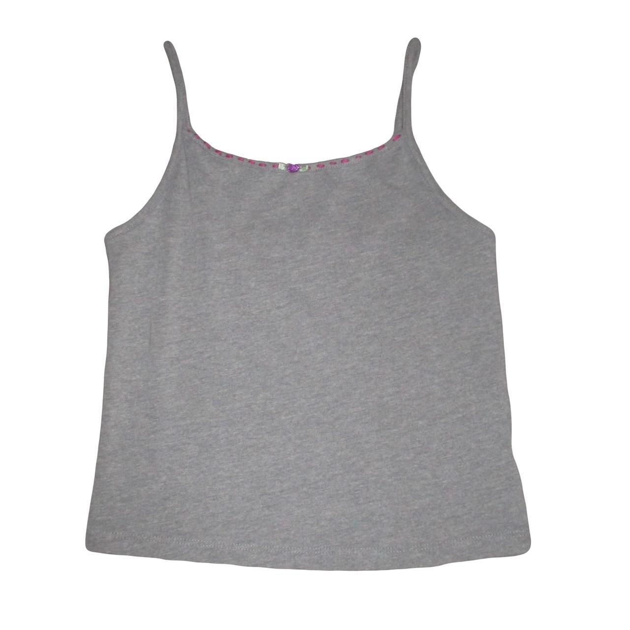 Cute grey cami top with pink embroidered design and... - Depop