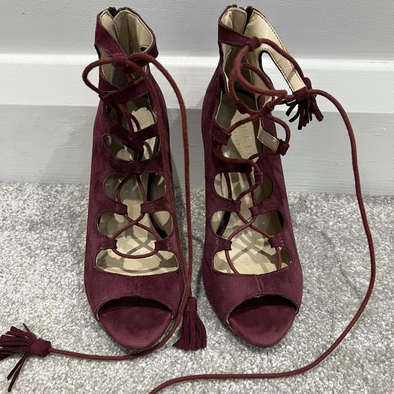 Office Red Wine / Burgundy Colour Peep Toe Heeled... - Depop