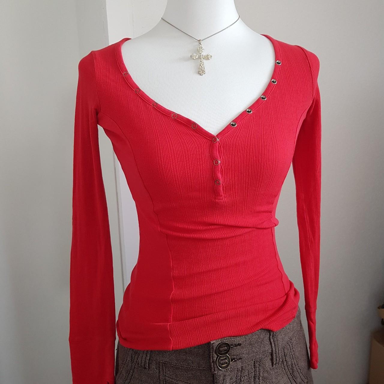 2000s Bongo red henley long top 🦢 Adorable long... - Depop