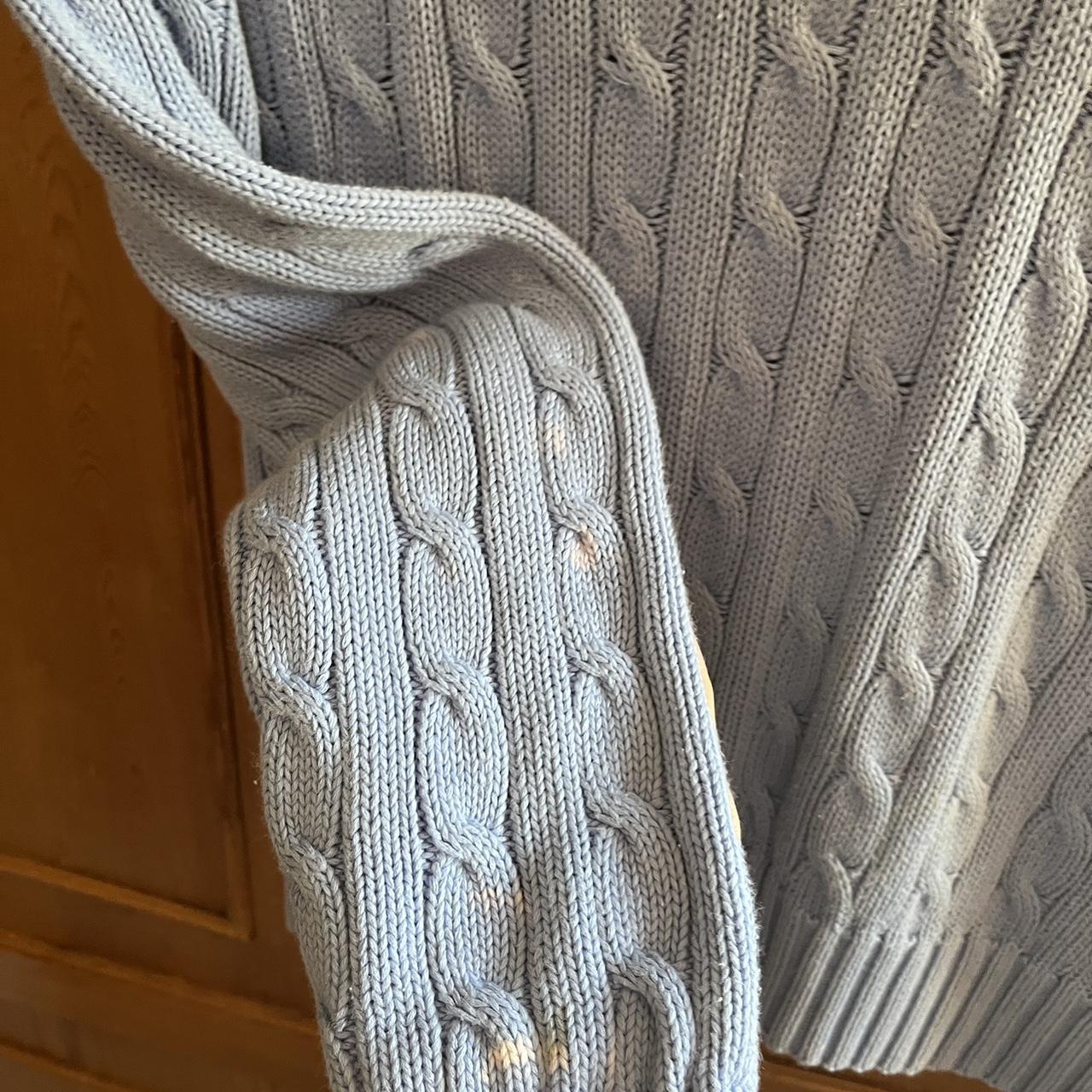light blue v neck cable knit ralph lauren jumper,... - Depop