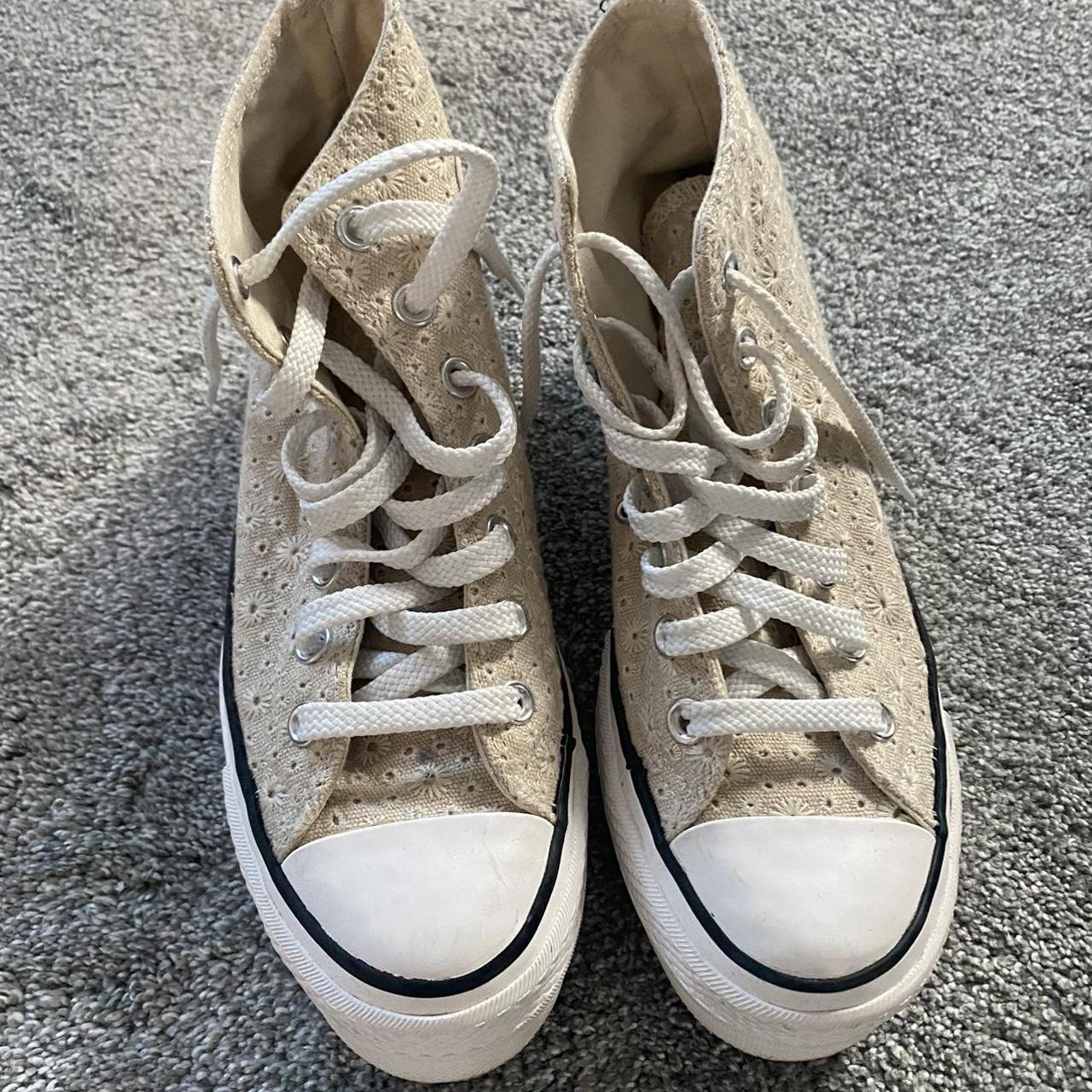Cream embroidered platform hightop converse. Like... - Depop
