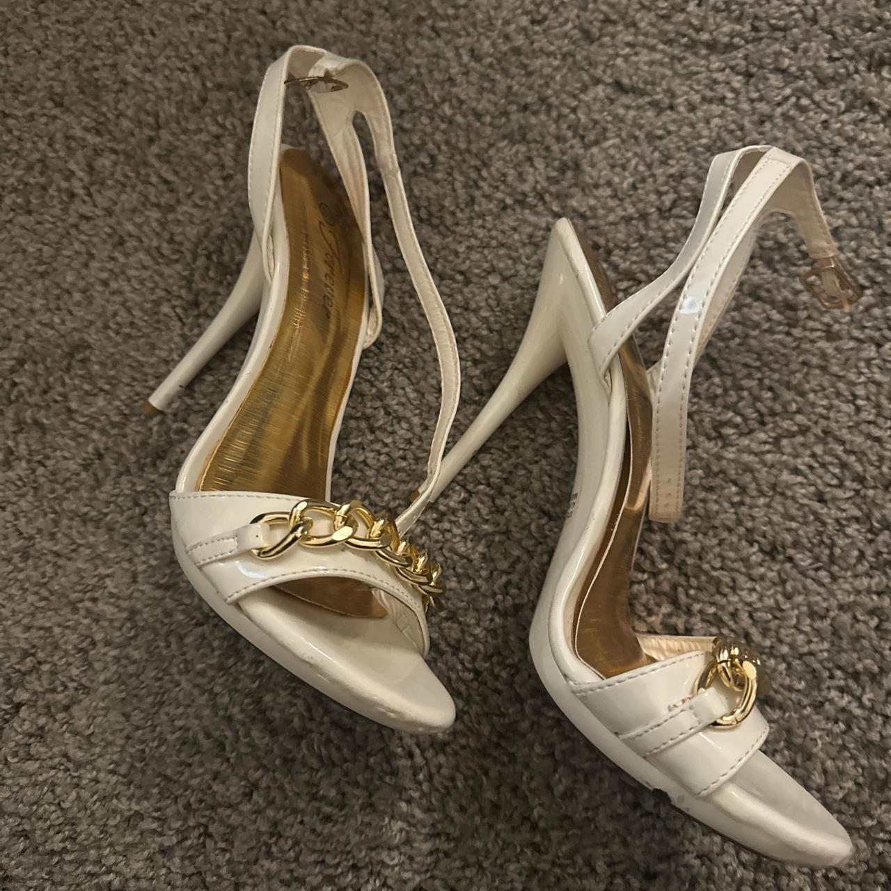 White and gold high heels club shoes club heels... | Depop