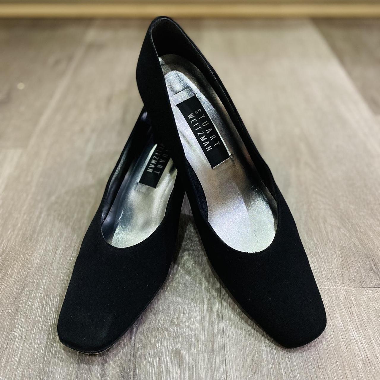 Stuart Weitzman black suede kitten heels with a... - Depop