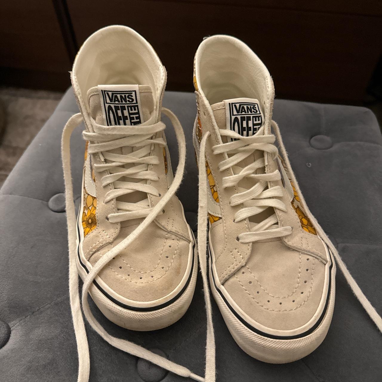 Yellow Floral Vans Women’s size 7 - Depop
