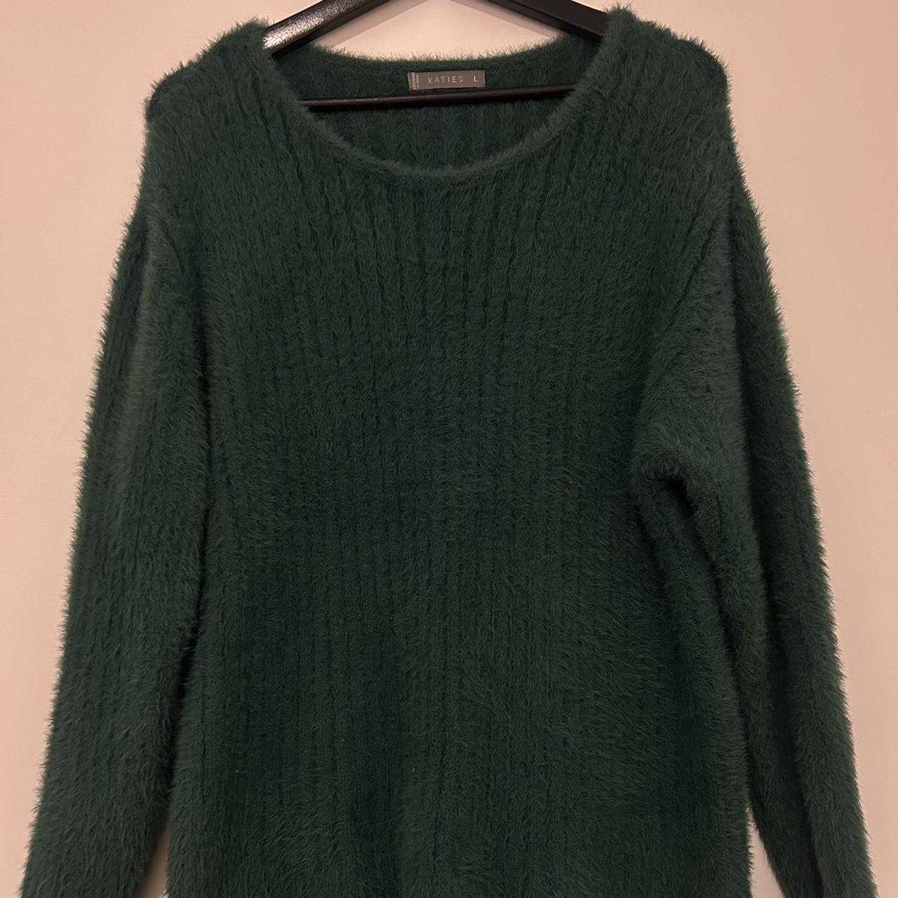 Katies • Green rabbit fur look/feel pullover jumper,... | Depop