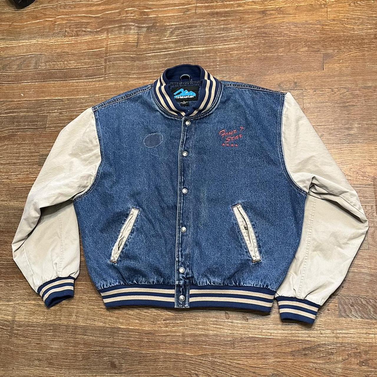Vintage denim jacket Bomber/varsity Size XL fits a L... - Depop