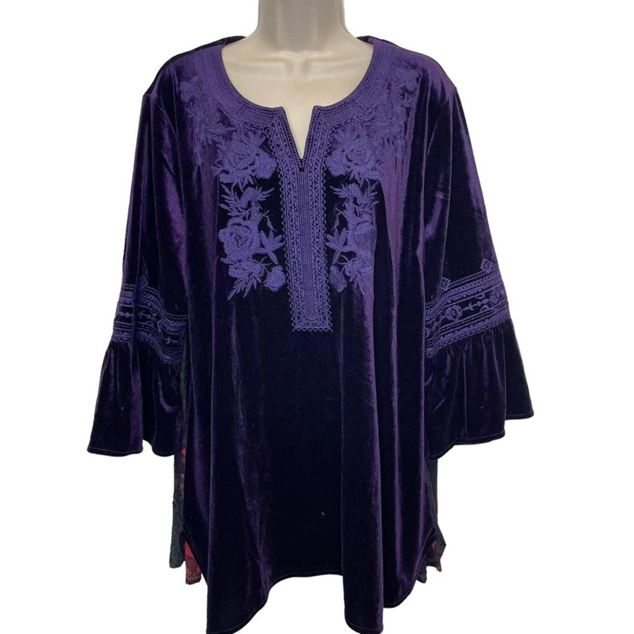 Calessa purple velvet tunic top boho embroidered... - Depop