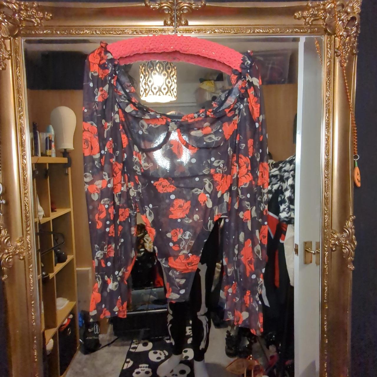 Mesh Body suit with flower print - Depop