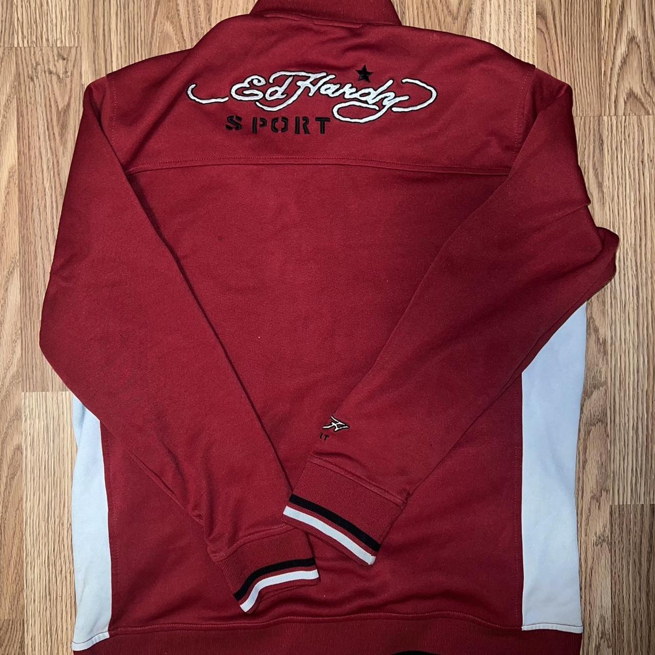 Ed Hardy Men's Red and Black Jacket | Depop