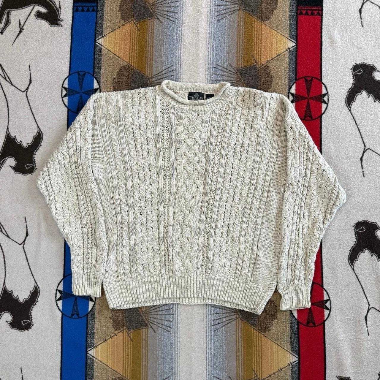 *Vintage 90s Structure Rollneck Knit Sweater Size XL... | Depop