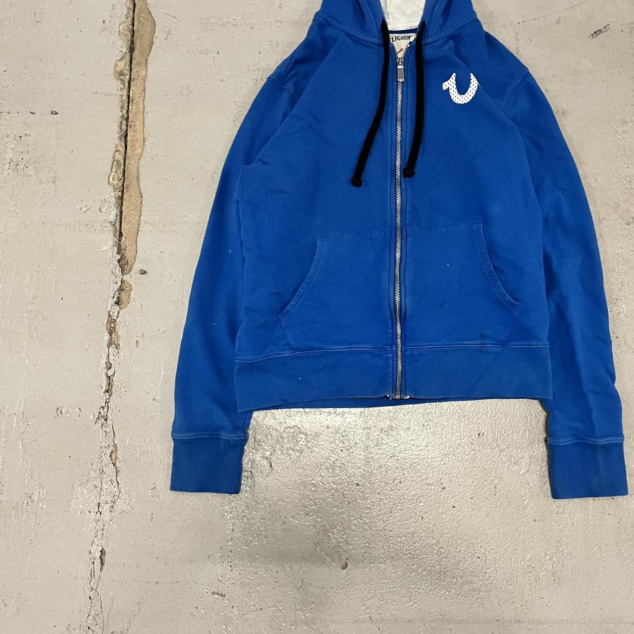 Vintage Y2K baggy crop fit blue True Religion Zip up... - Depop