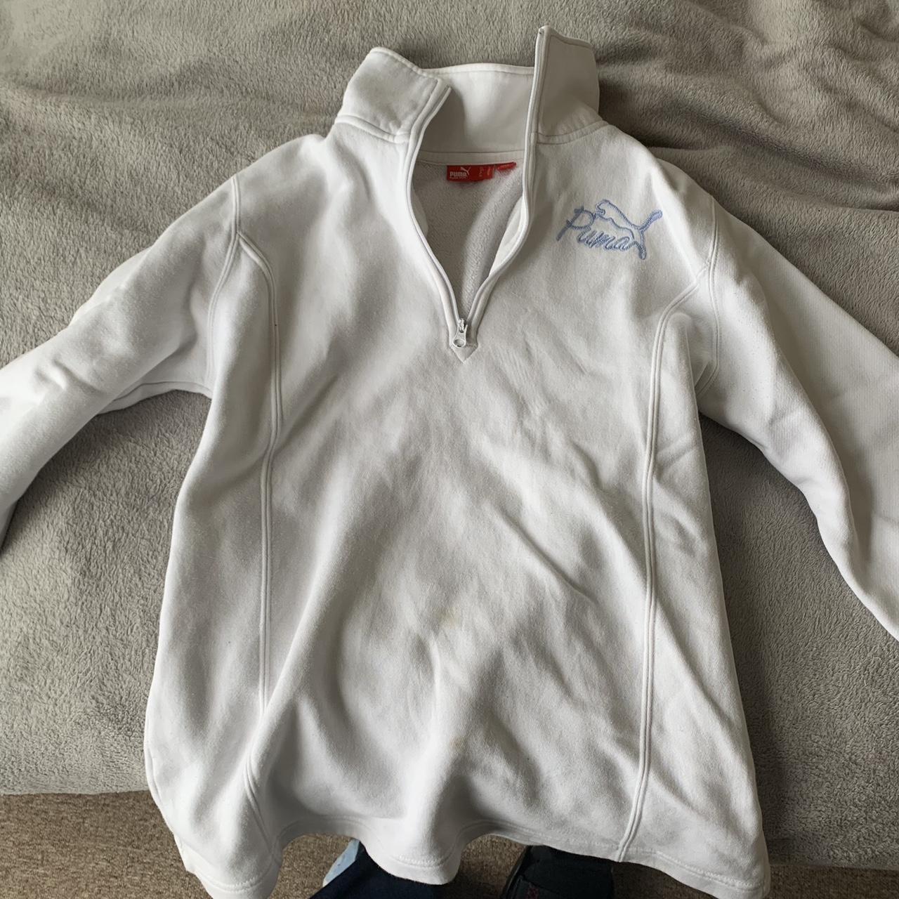 vintage puma 3/4 zip jumper, with embroidered blue... - Depop