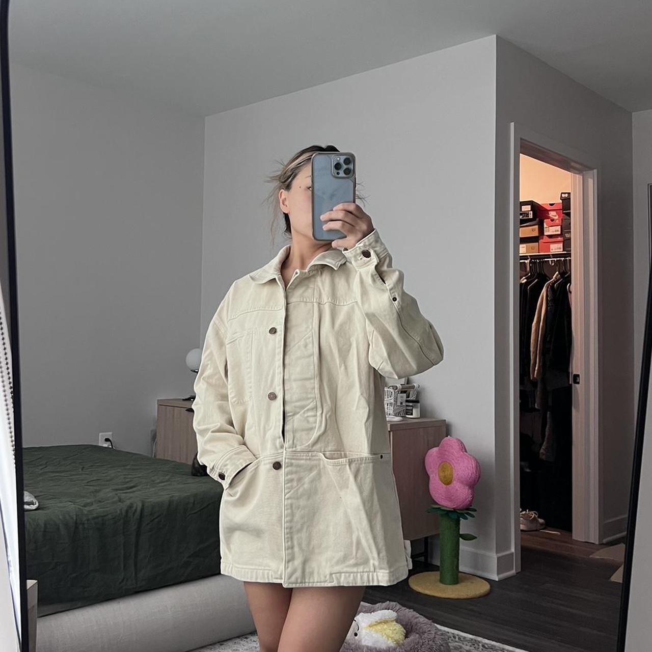 Cream/beige trucker jacket size xs- small in great... - Depop