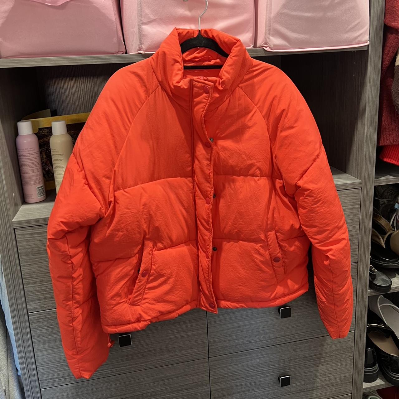 Red supre puffer jacket (looks orange on camera,... | Depop