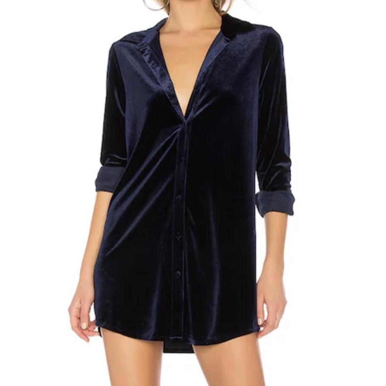 Revolve Superdown Velvet Button Down | Navy Blue |... - Depop