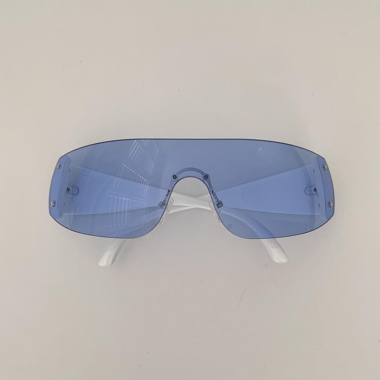 SKY BLUE TRENDY GOGGLE LIKE SINGLE WIDE LARGE CURVED... - Depop