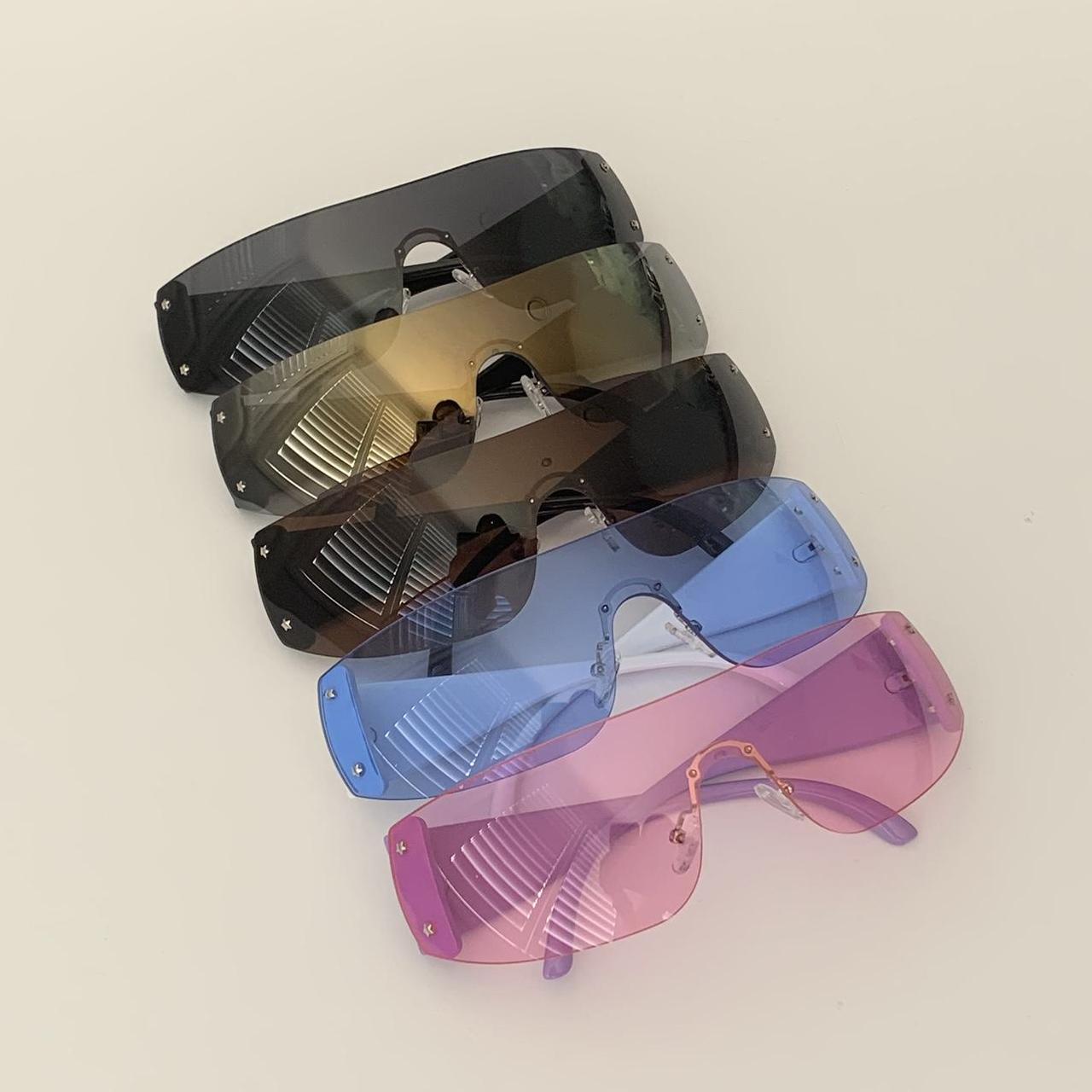 SKY BLUE TRENDY GOGGLE LIKE SINGLE WIDE LARGE CURVED... - Depop