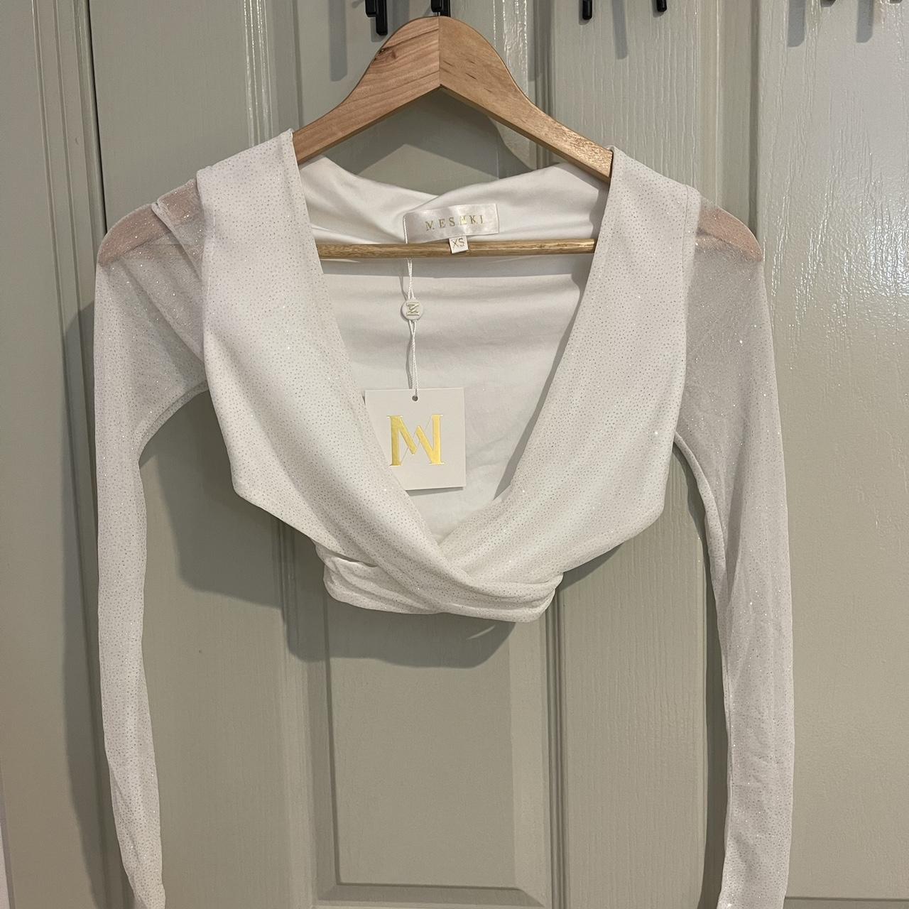 Meshki Women's White and Silver Crop-top | Depop