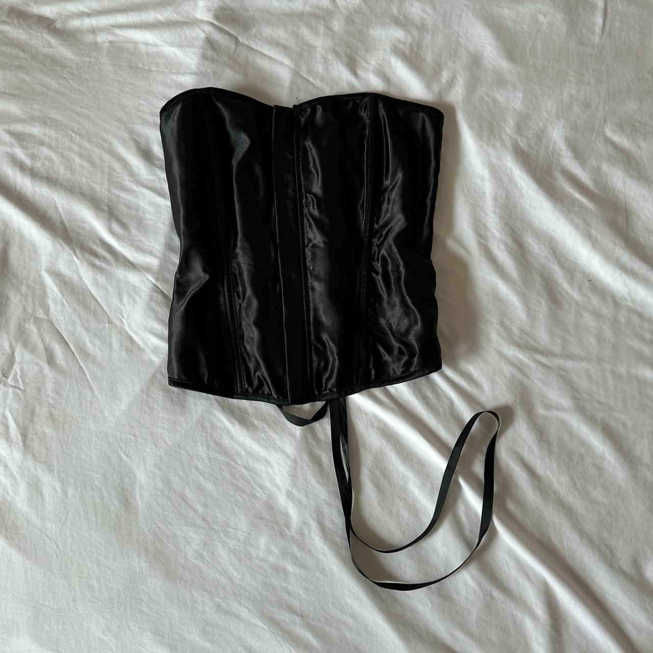 Chic satin black corset. Ribbon adjustable back.... - Depop