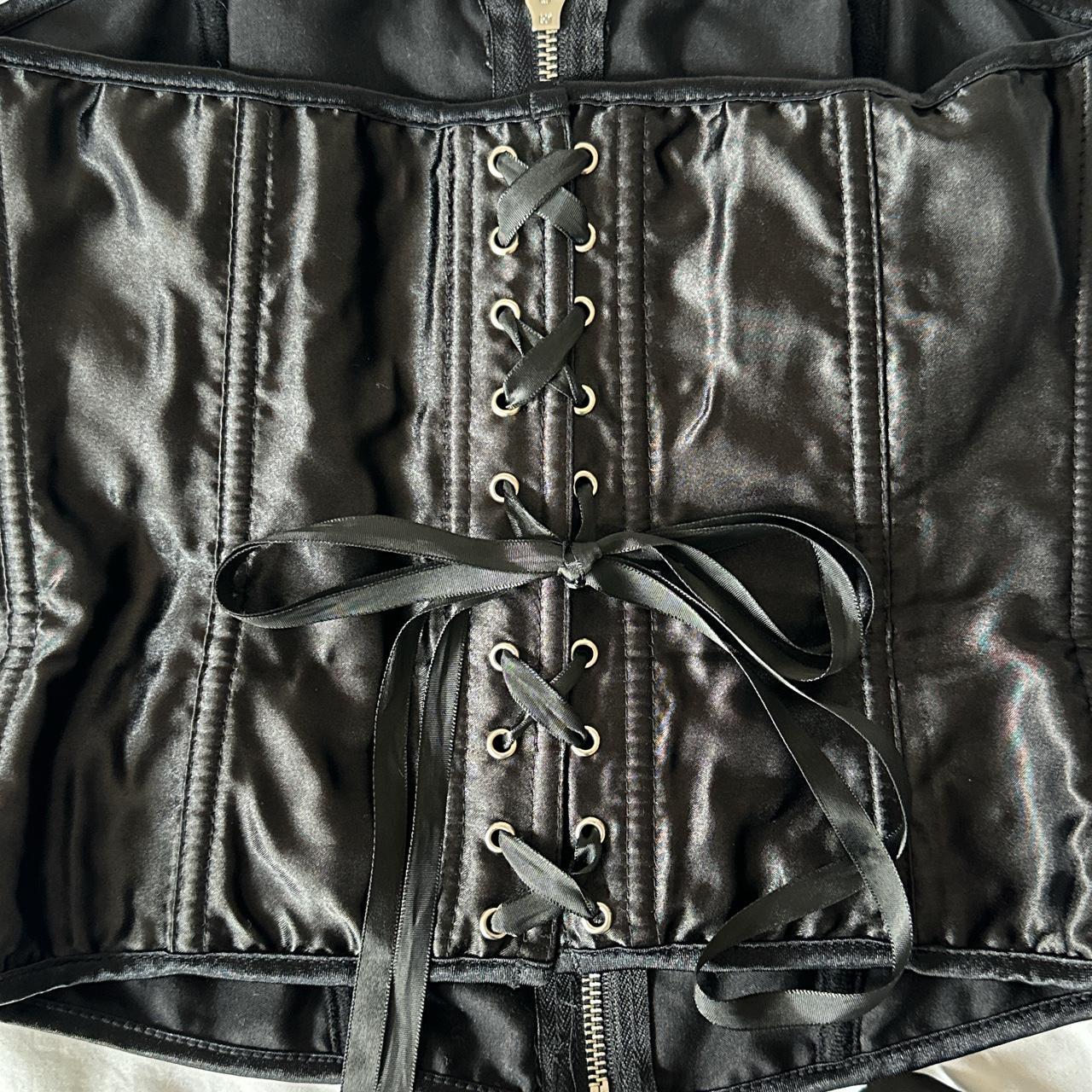 Chic satin black corset. Ribbon adjustable back.... - Depop