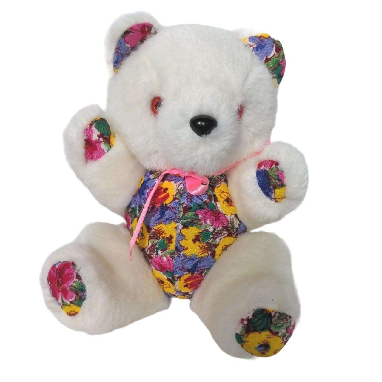 Cloud 9 White Teddy Bear Multicolor Floral Plush... - Depop