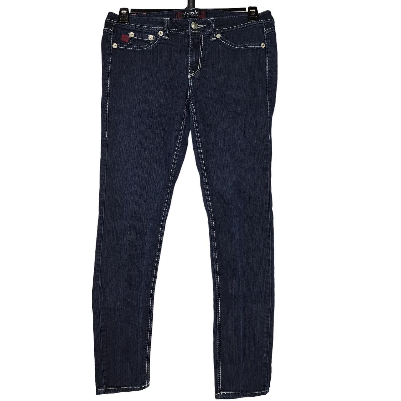 Fragile Women's Slim Leg Jeans Size 9 Dark Wash... - Depop