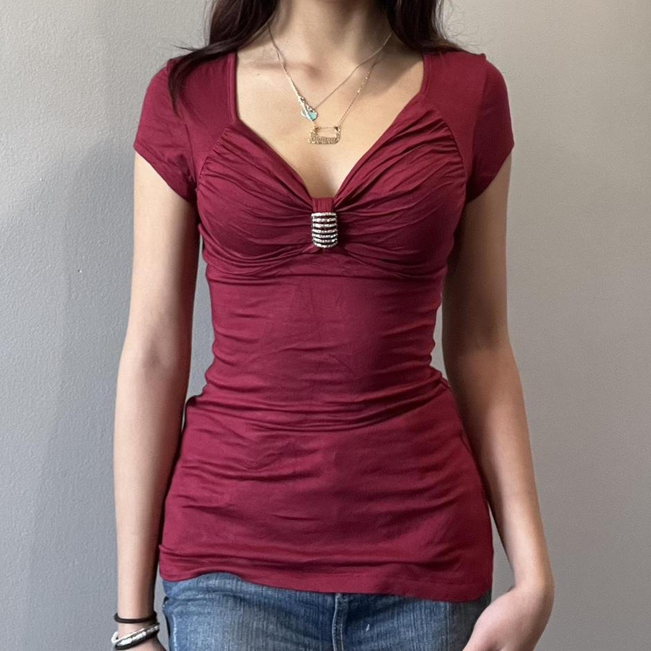 Y2k top Nwot 2000s form fitting bedazzled top size... - Depop