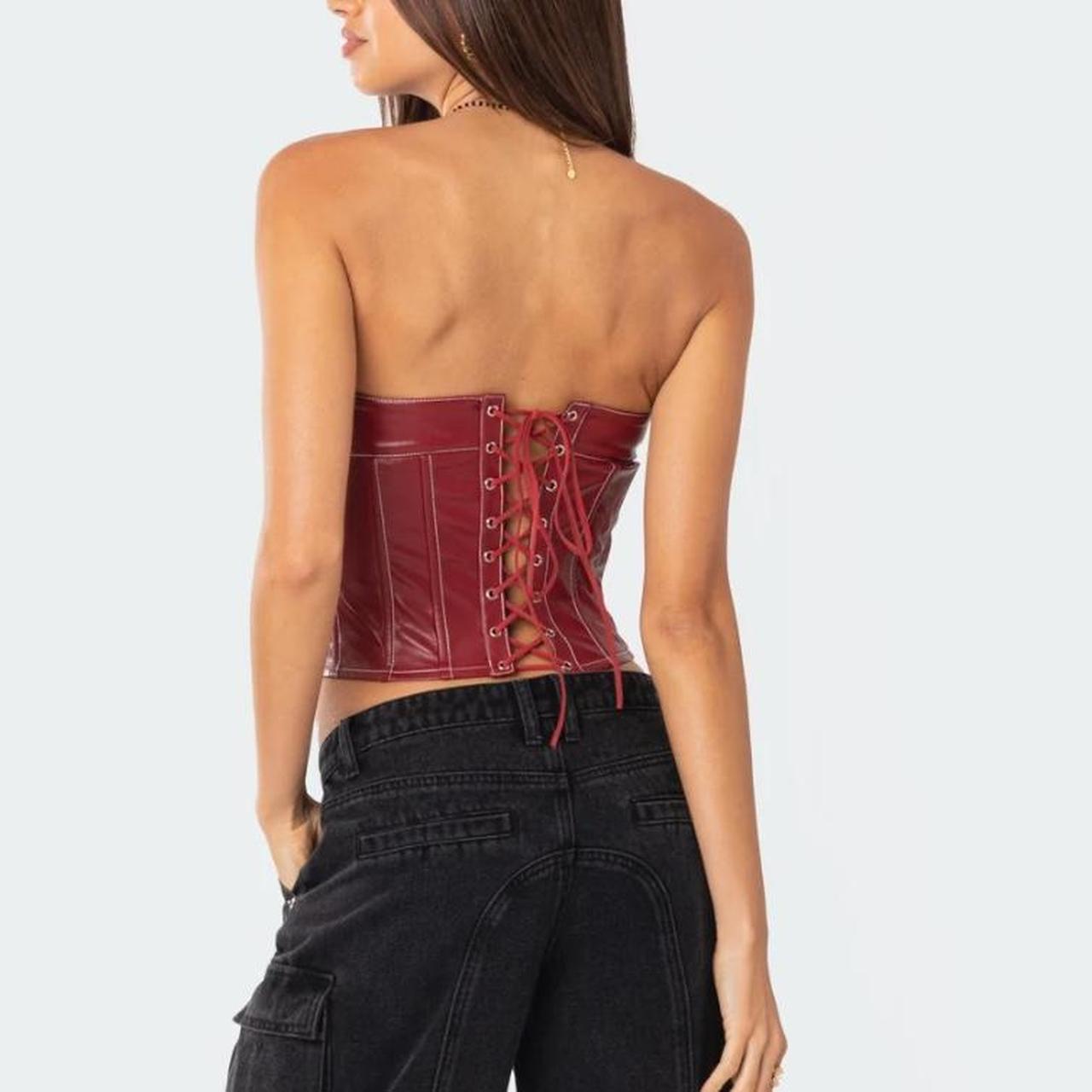 edikted red leather corset top - size small - worn... - Depop