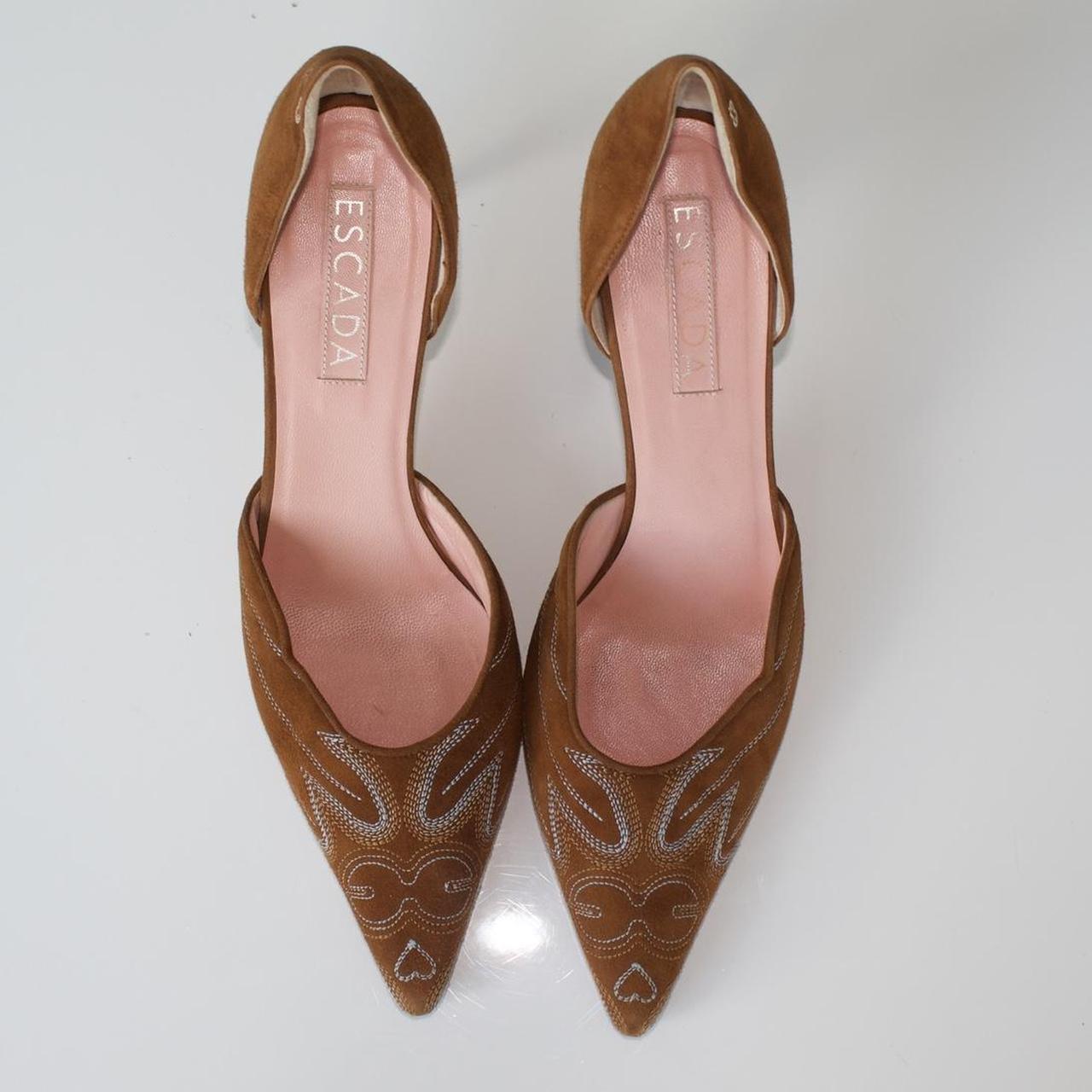 Vintage Escada Western Heels in Brown Suede 100%... - Depop