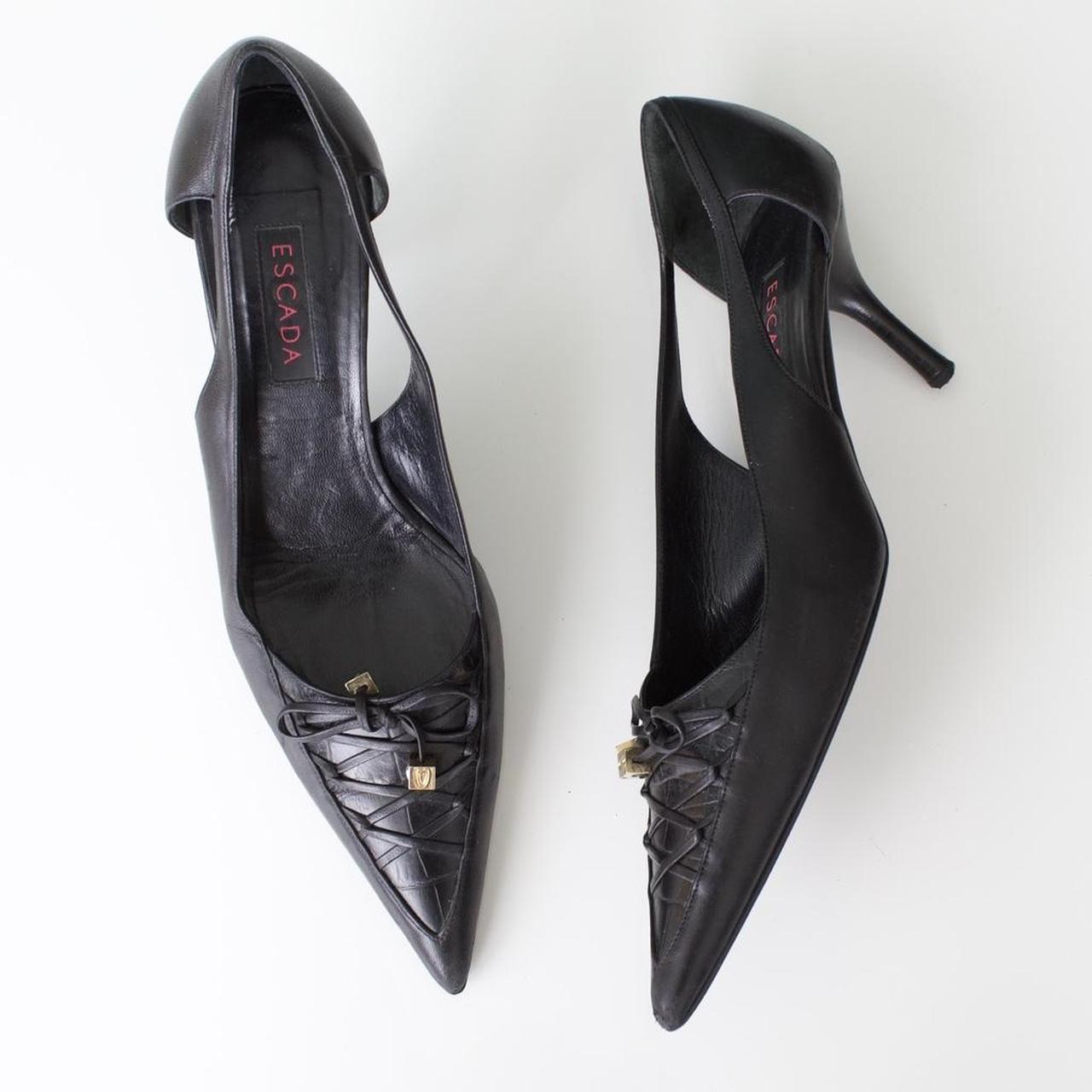 Vintage Escada Lace up Pointy Heels 100%... - Depop