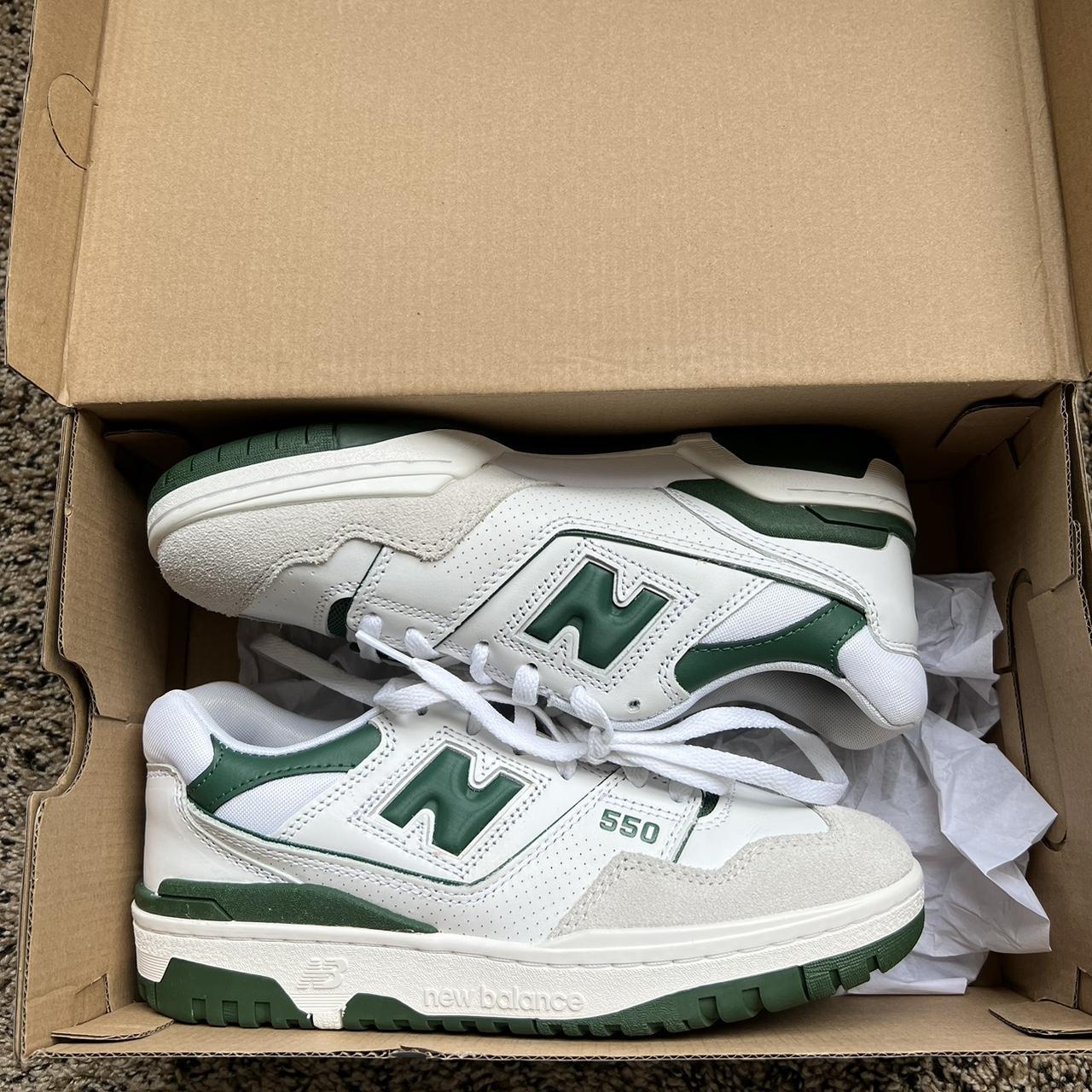 New Balance Women's Green and White Trainers | Depop