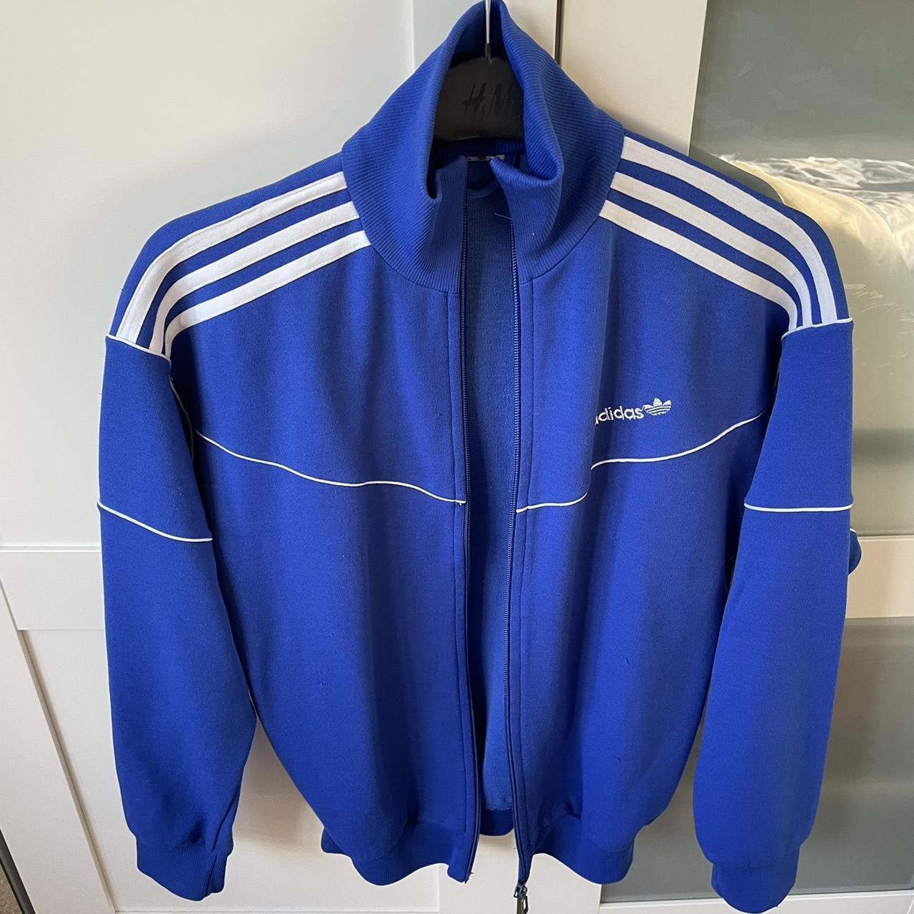 Adidas vintage blue 3 stripe zip up sweatshirt.... - Depop