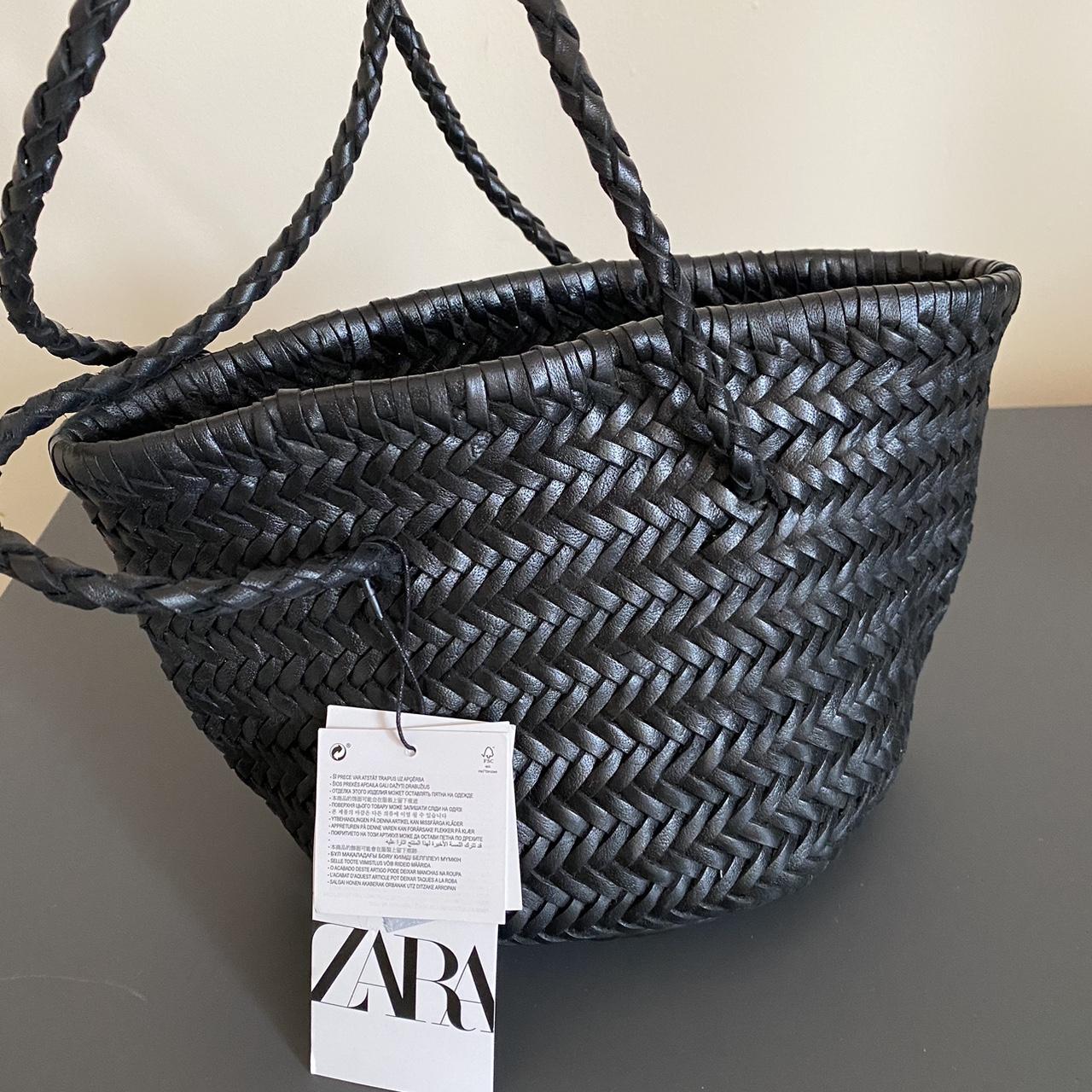 Zara braided leather bag Black Size M One size... - Depop