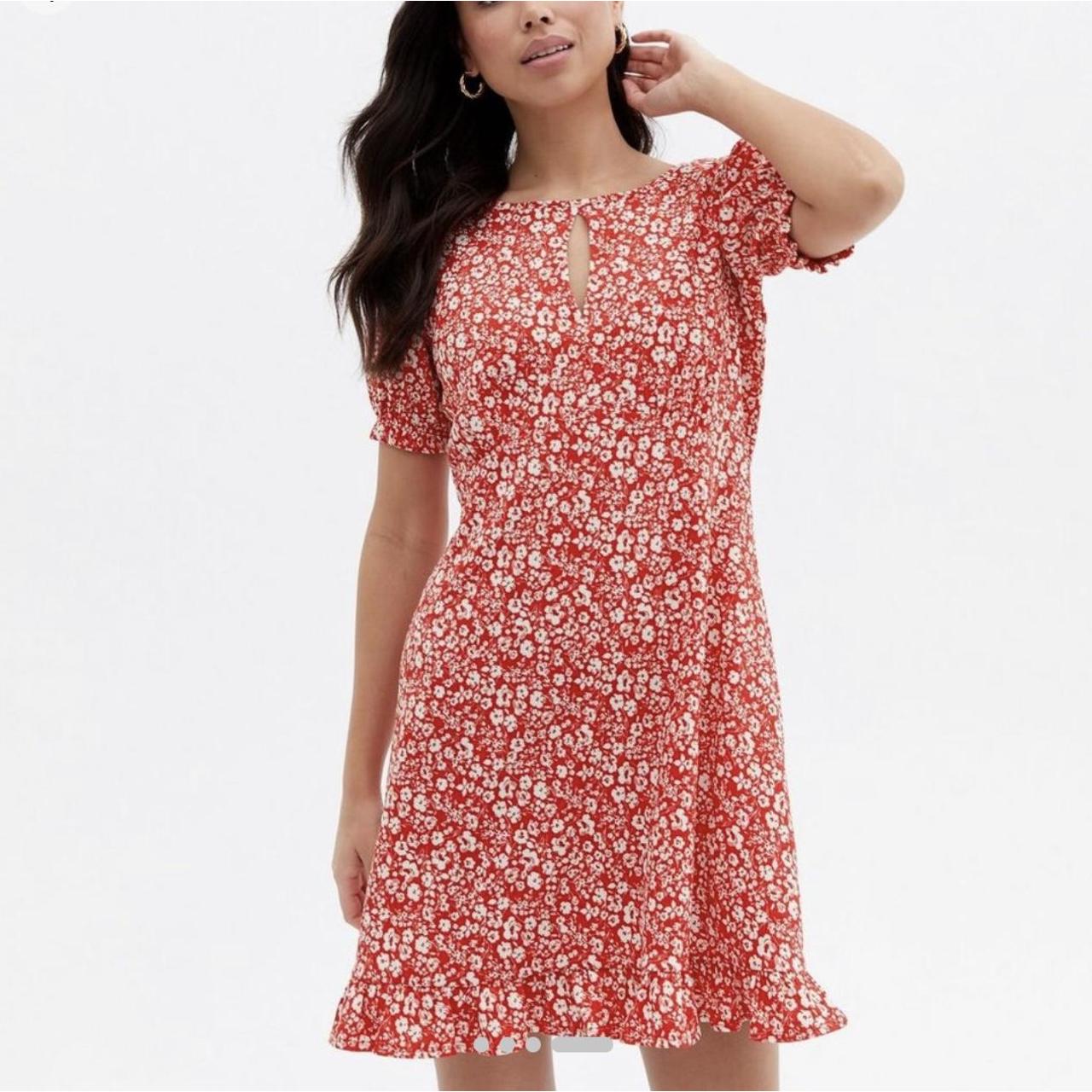 New Look Red Floral Dress Keyhole Frill Brand New... - Depop