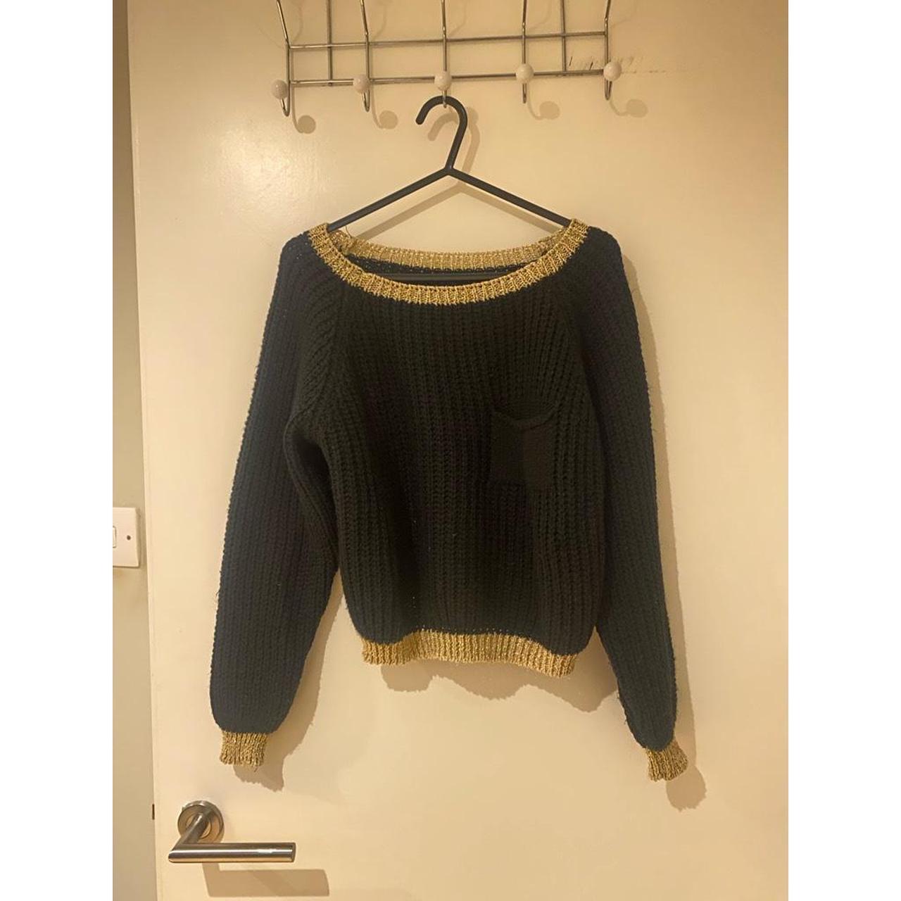 Women's Black and Gold Jumper | Depop