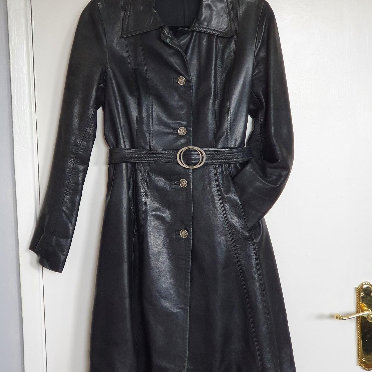 Black Leather jacket. Ladies long black leather... - Depop