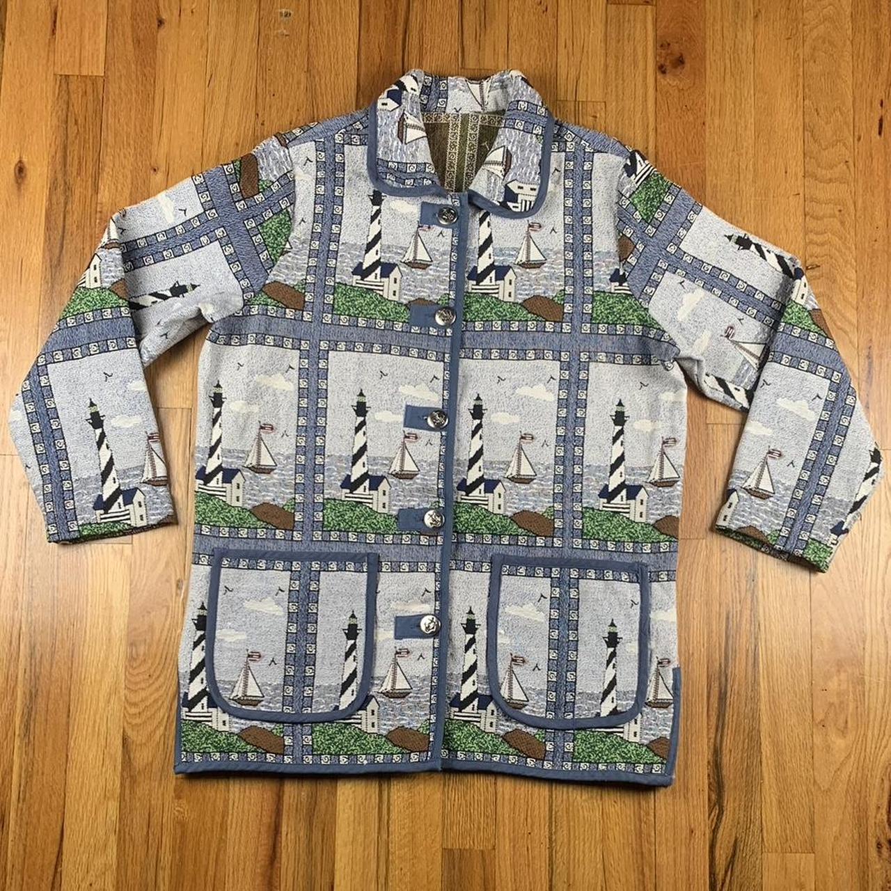 Vintage Blair Lighthouse Tapestry Jacket L Nautical... - Depop