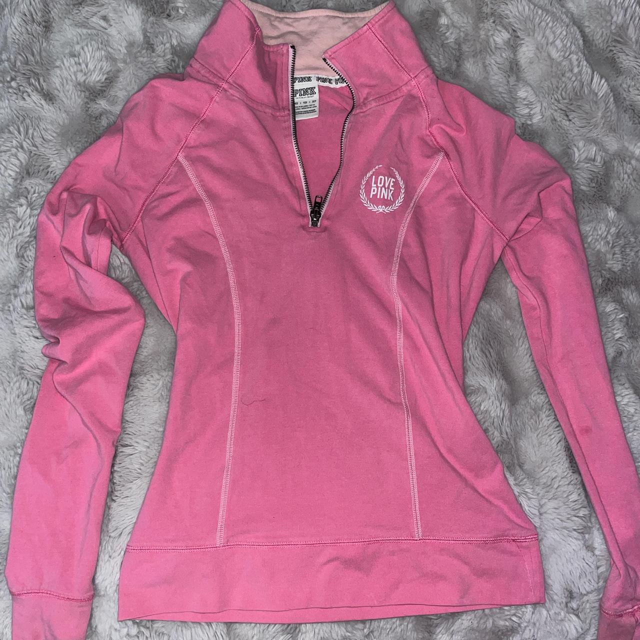 Y2k Vintage 2000s Pink zip up jacket with thumb... - Depop