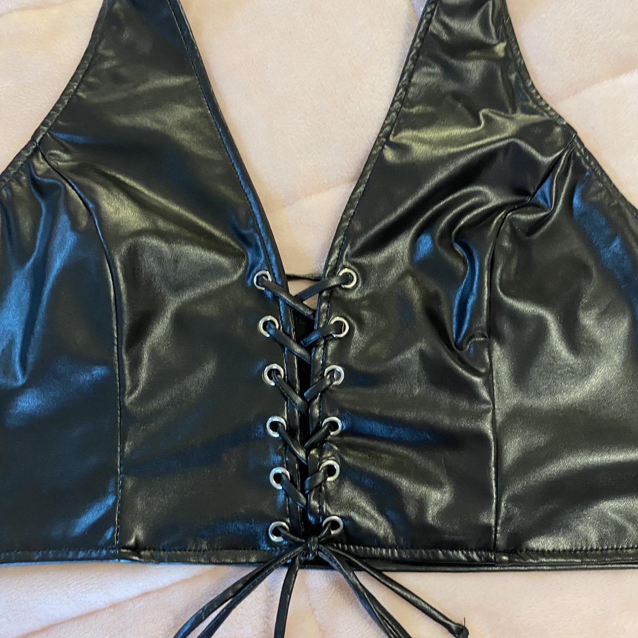 princess polly leather lace up halter top | Depop